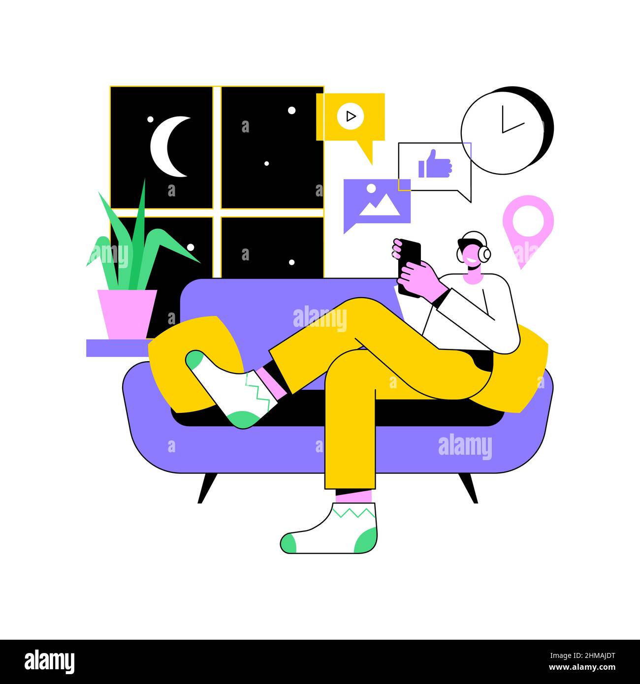 Smartphone addiction abstract concept vector illustration. Digital ...