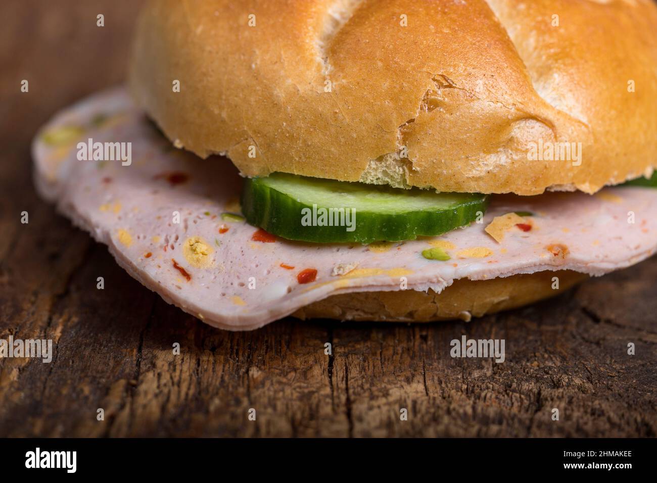 bavarian bun with cold cut on wood Stock Photo - Alamy