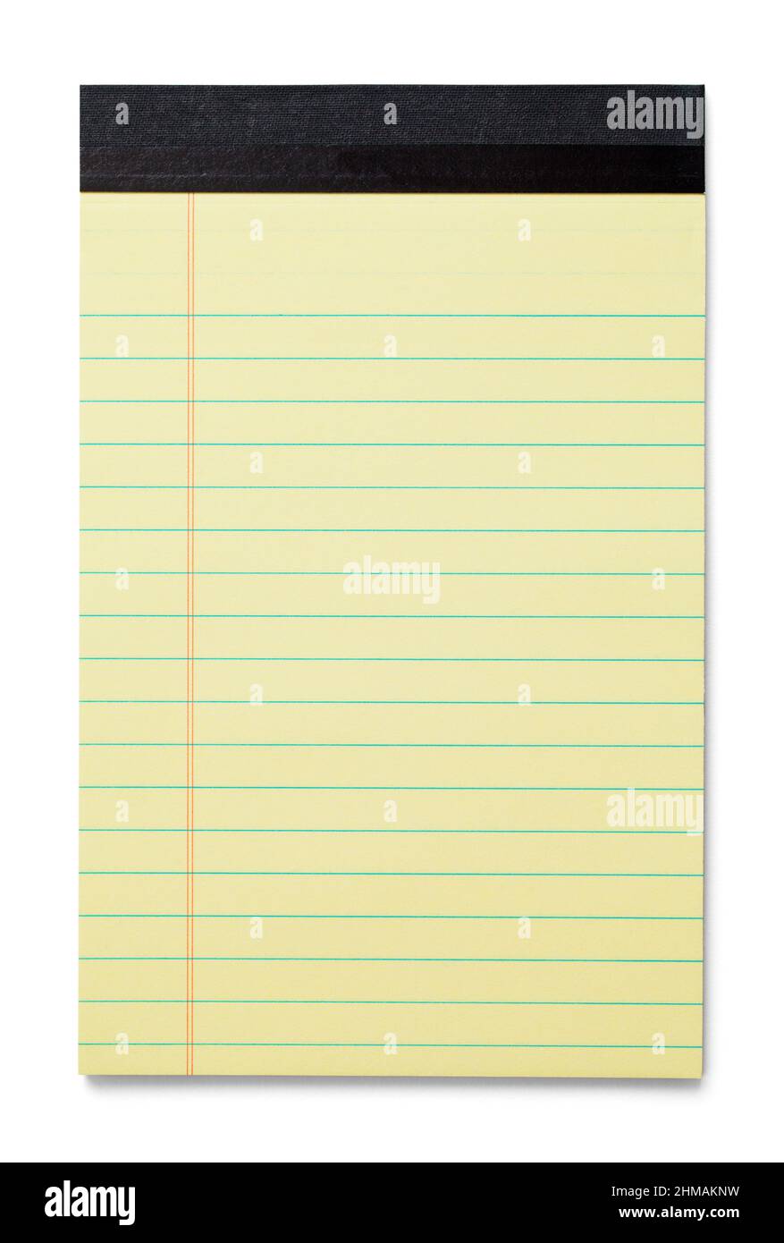 Yellow Not Pad with Lines Cut Out on White Stock Photo - Alamy