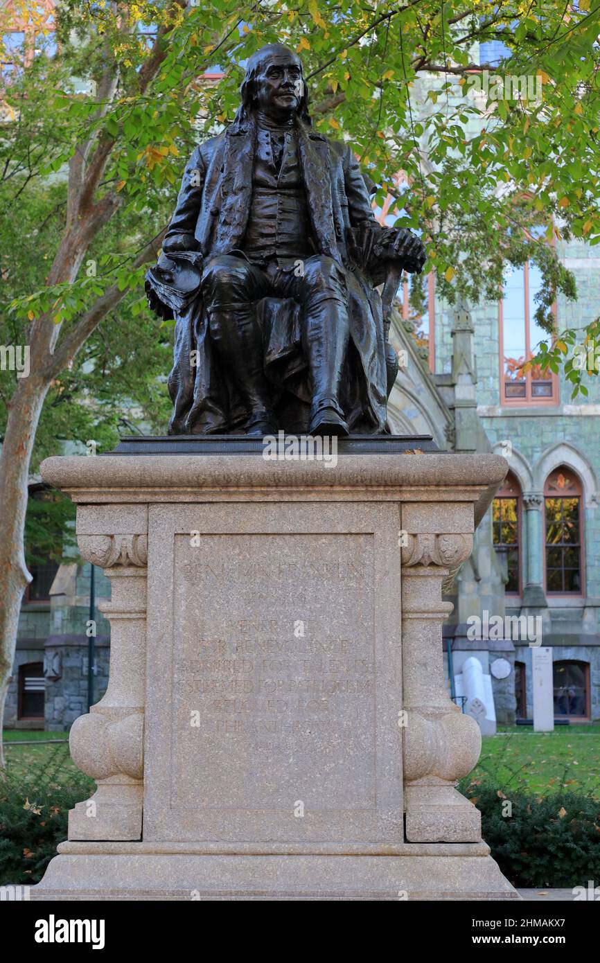 The bronze statue of Benjamin Franklin by John J.Boyle in front of ...