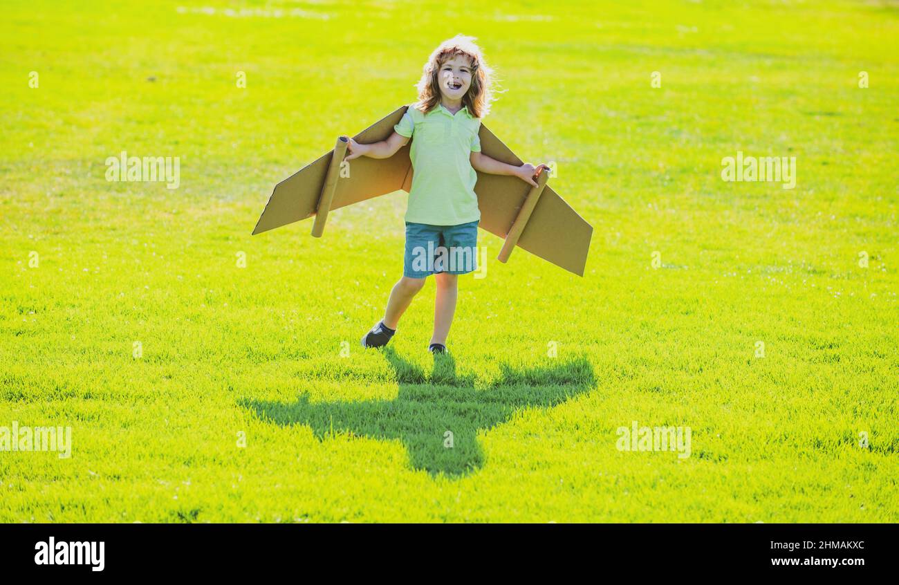 Freedom kids, boy playing to be airplane pilot, funny guy with ...