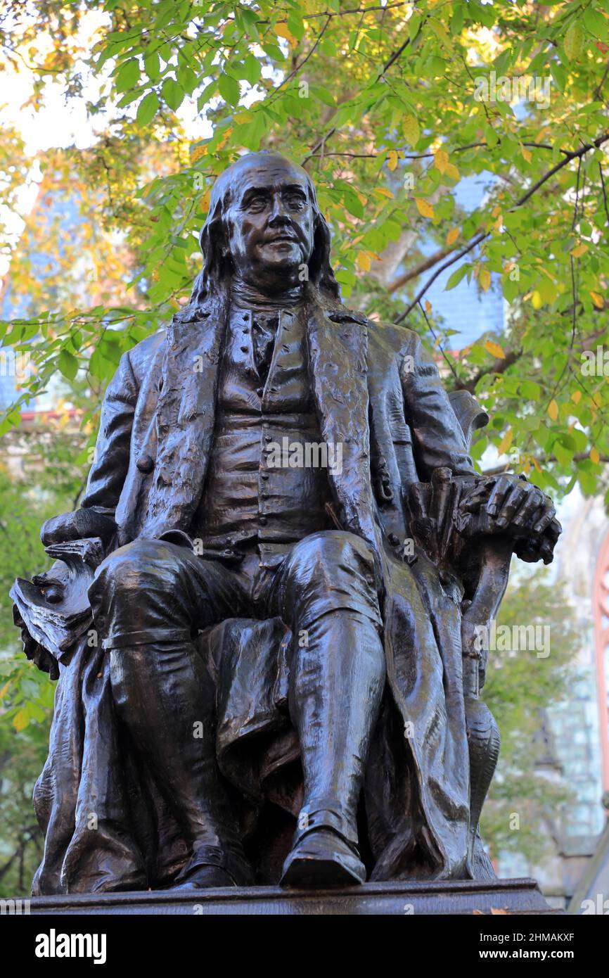 The bronze statue of Benjamin Franklin by John J.Boyle in front of ...