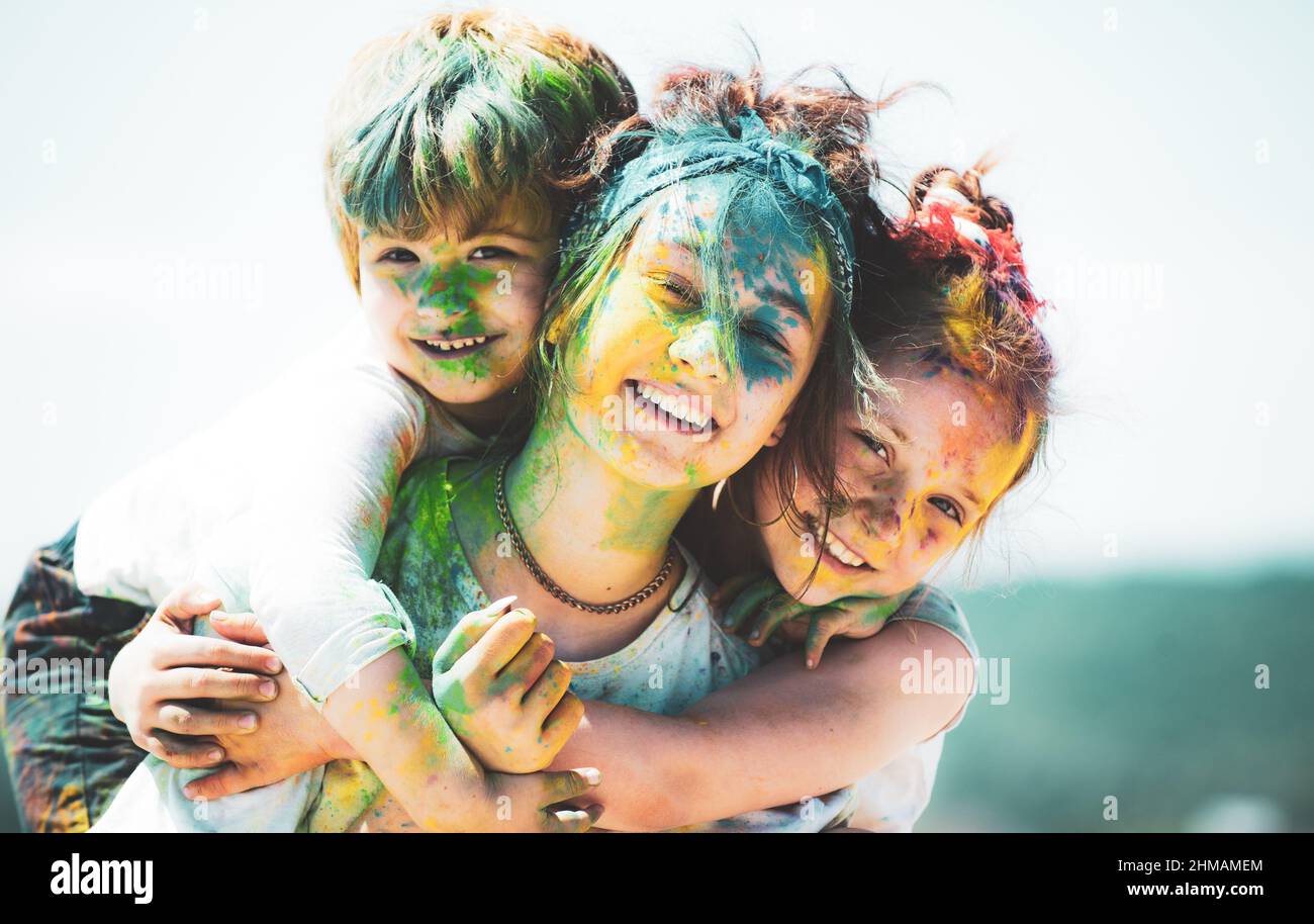 Emotional cheerful excited children. Kids smiles. Portrait of surprised ...