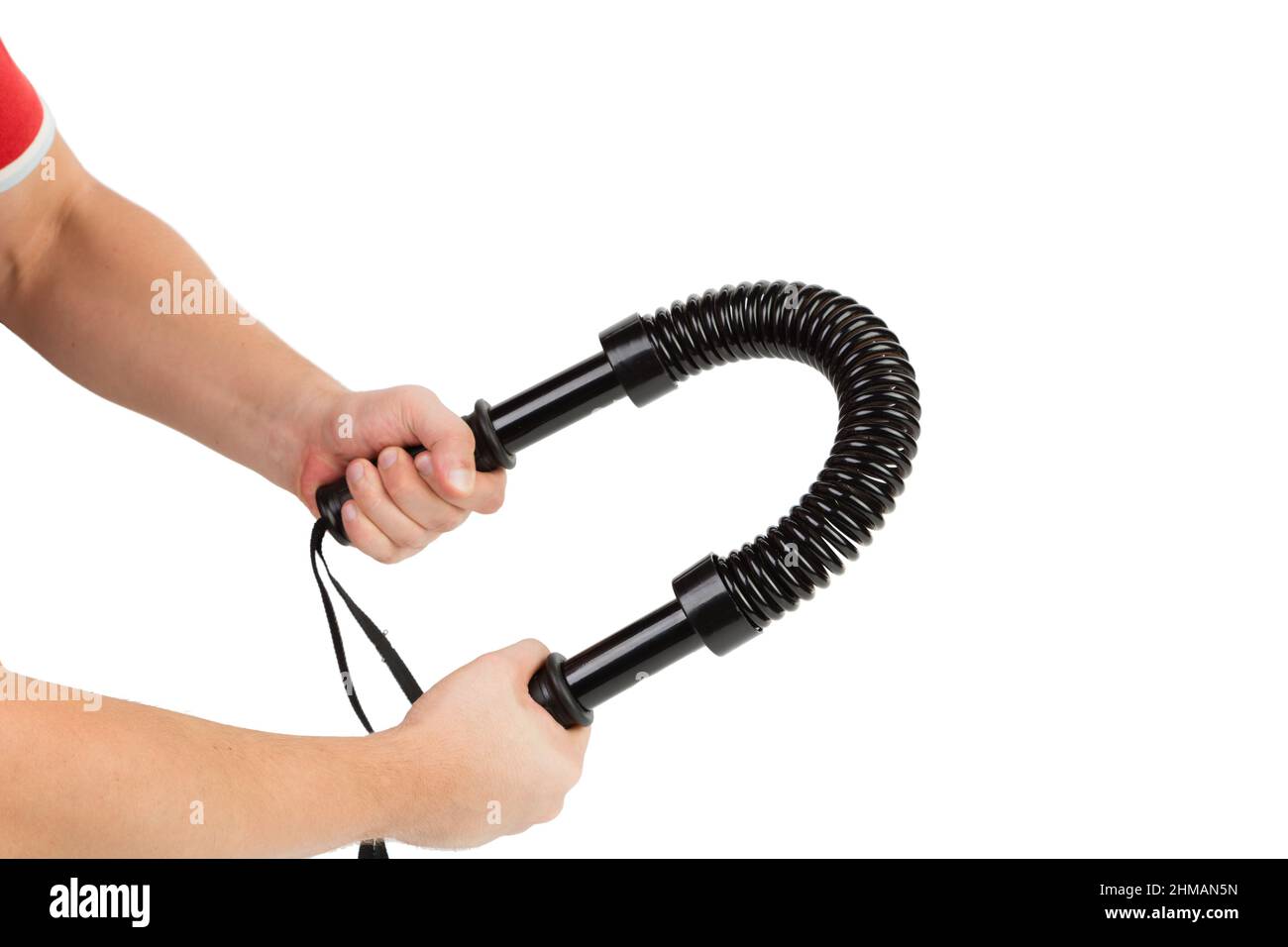 Metal spring arm expander in black. Isolated over white background ...