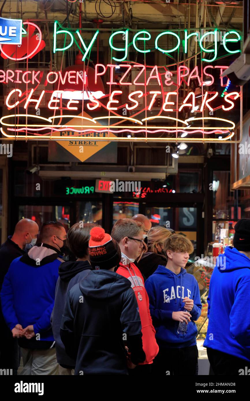 Neon sign of by George brick oven pizza & pasta cheesesteaks inside of ...