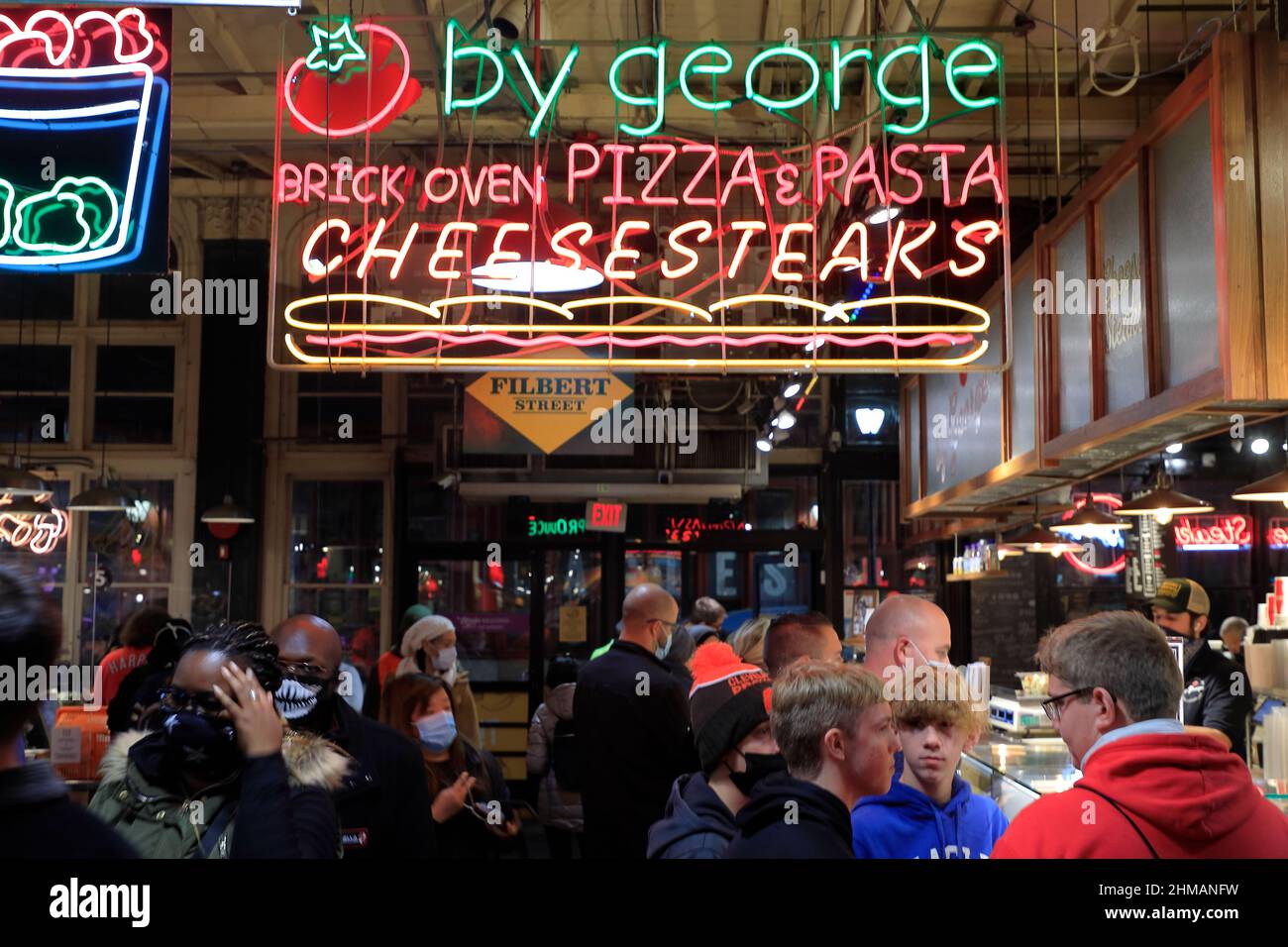 Neon sign of by George brick oven pizza & pasta cheesesteaks inside of ...