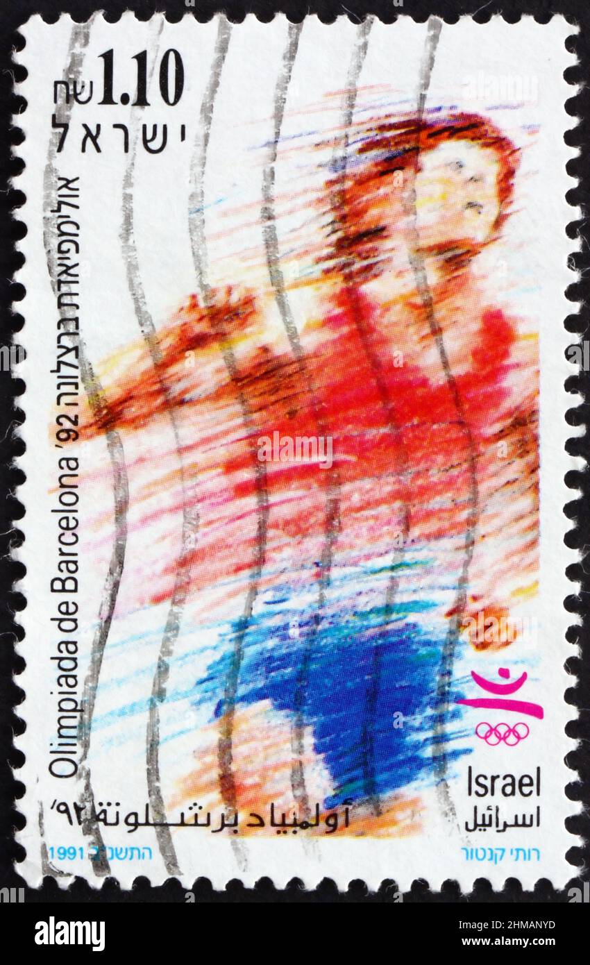 ISRAEL - CIRCA 1991: a stamp printed in Israel shows athlete, 1992 ...
