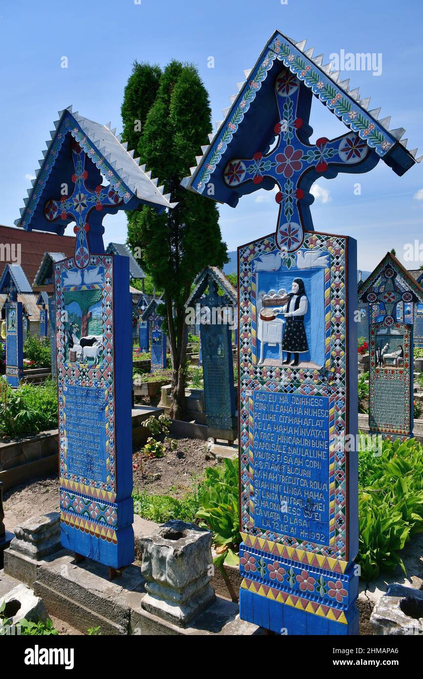 The Merry Cemetery (Cimitirul Vesel), in Sapanta, Maramures, Romania. A ...