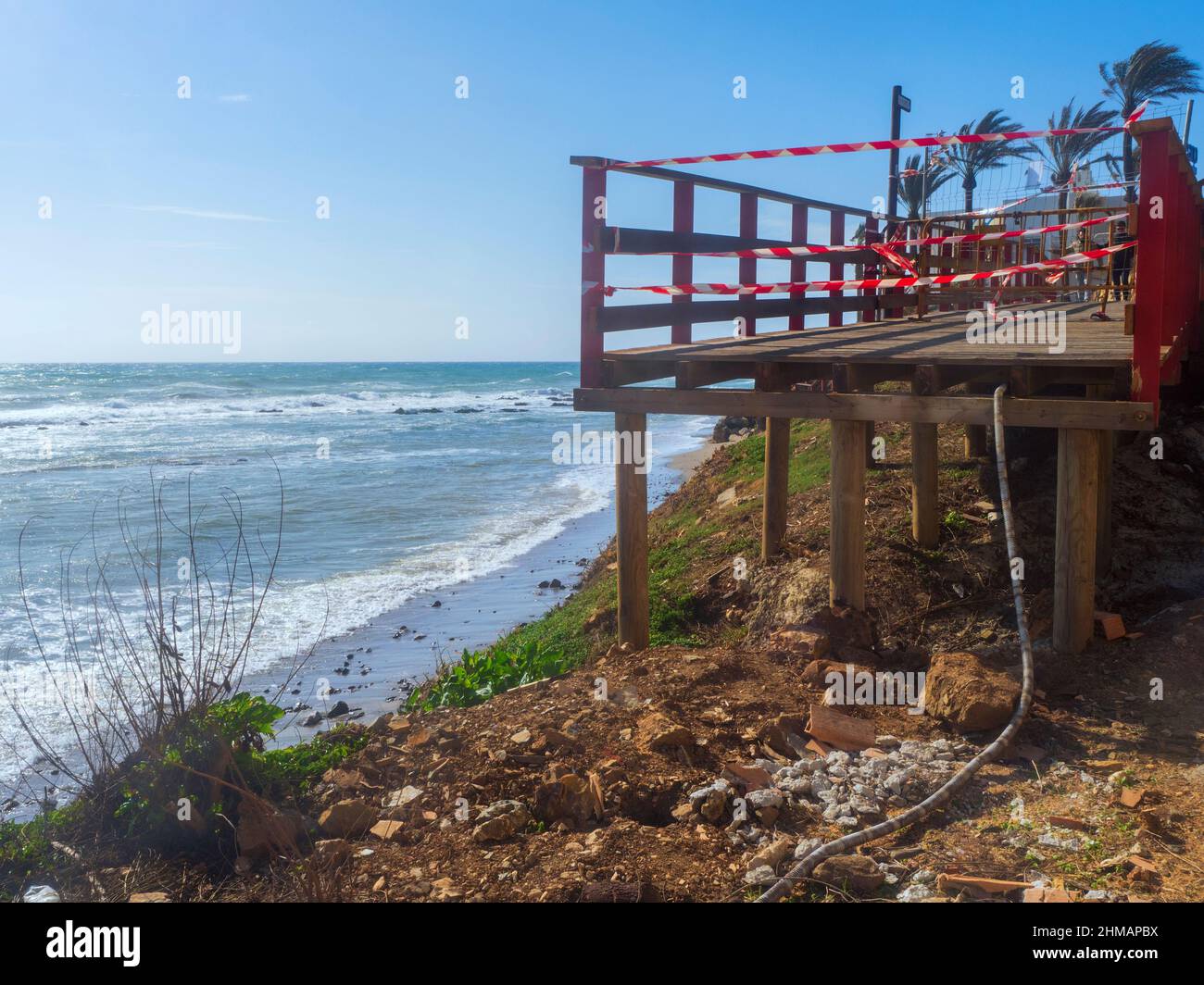 Coastal damage from rising seawater due to climate change Stock Photo ...