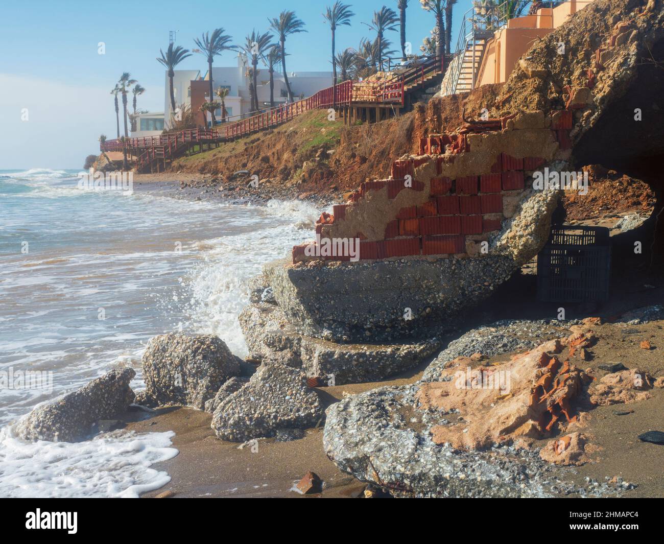 Coastal damage from rising seawater due to climate change Stock Photo ...