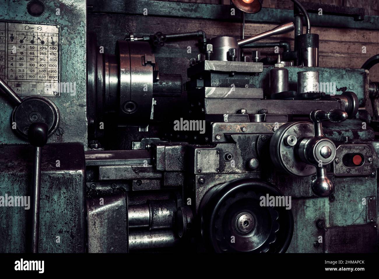 Old metal lathe in the workshop, metalworking, machine tools Stock ...