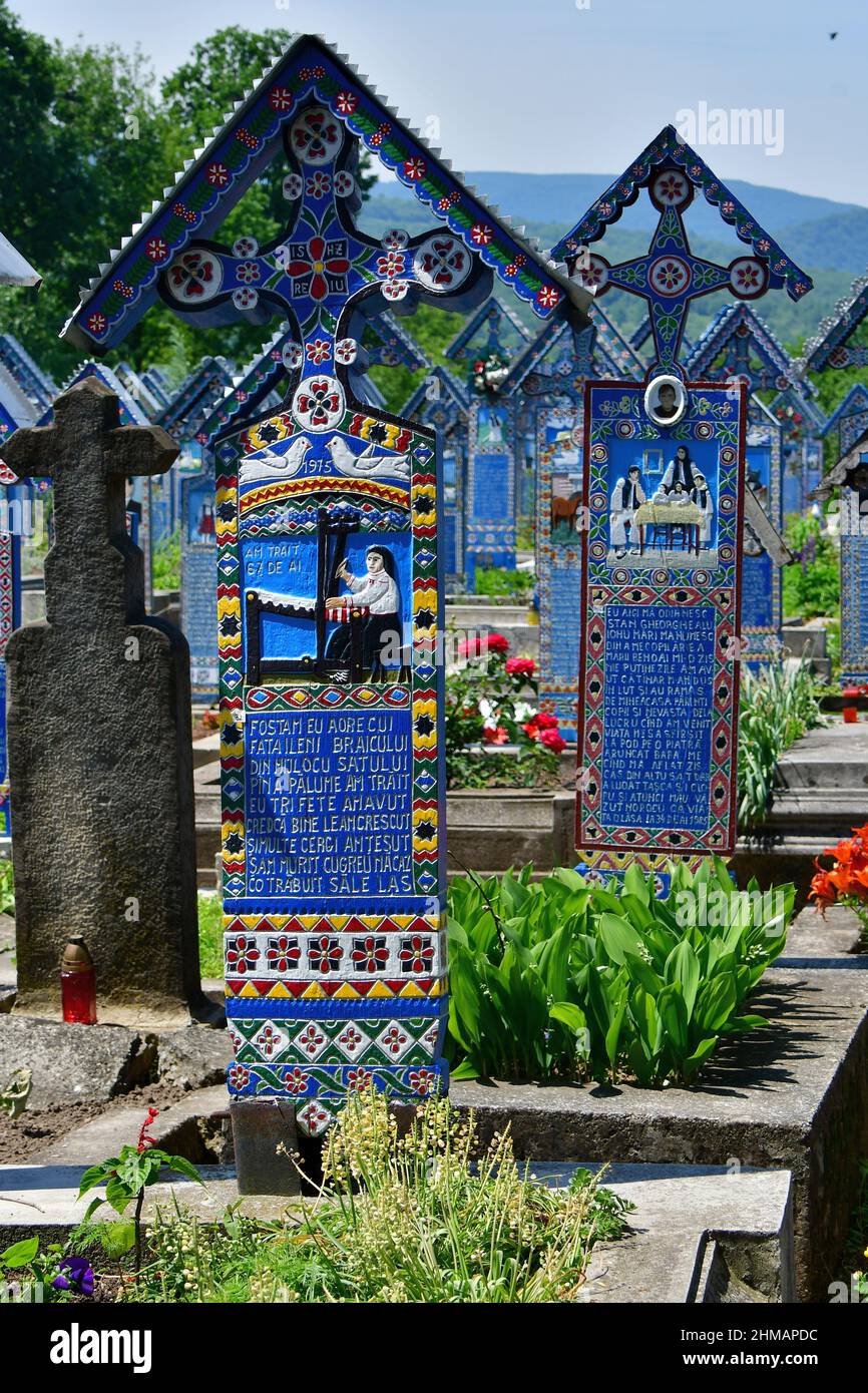 The Merry Cemetery (Cimitirul Vesel), in Sapanta, Maramures, Romania. A ...