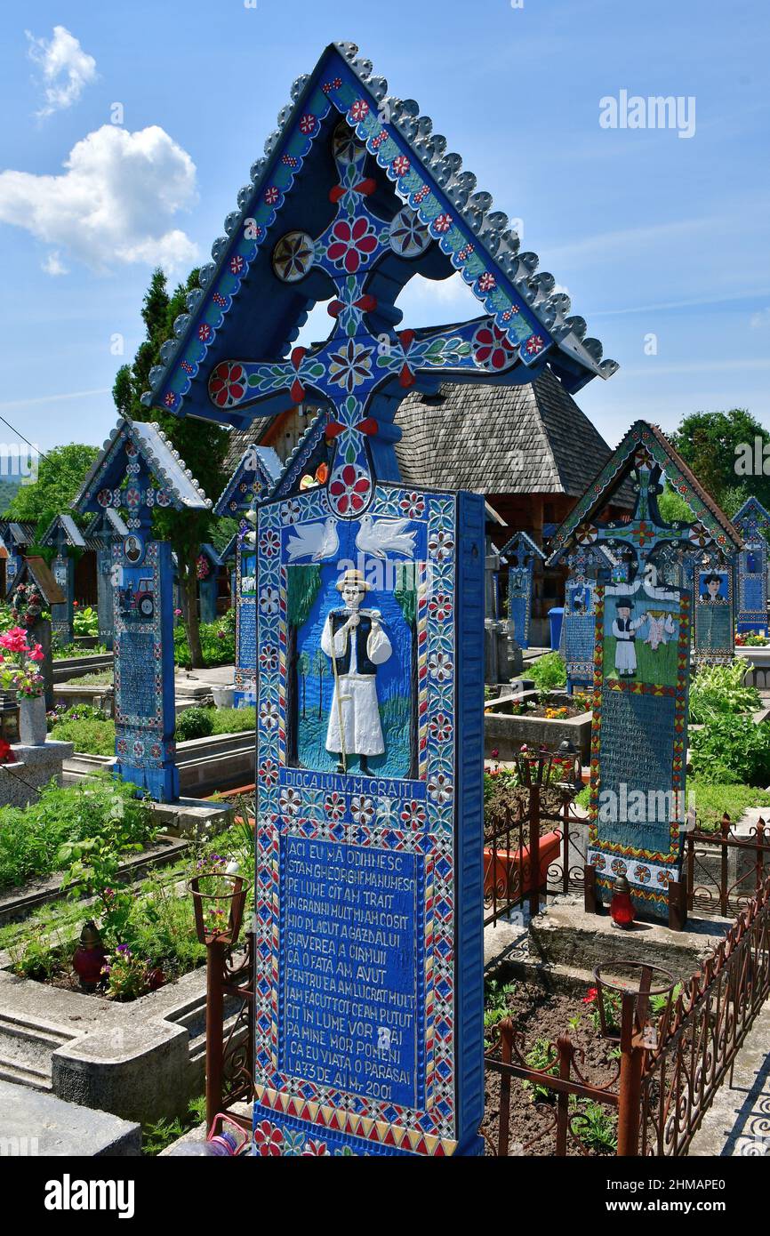 The Merry Cemetery (Cimitirul Vesel), in Sapanta, Maramures, Romania. A ...