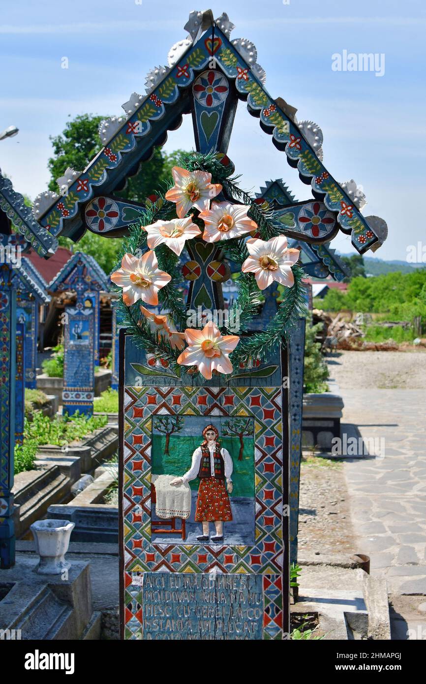 The Merry Cemetery (Cimitirul Vesel), in Sapanta, Maramures, Romania. A ...
