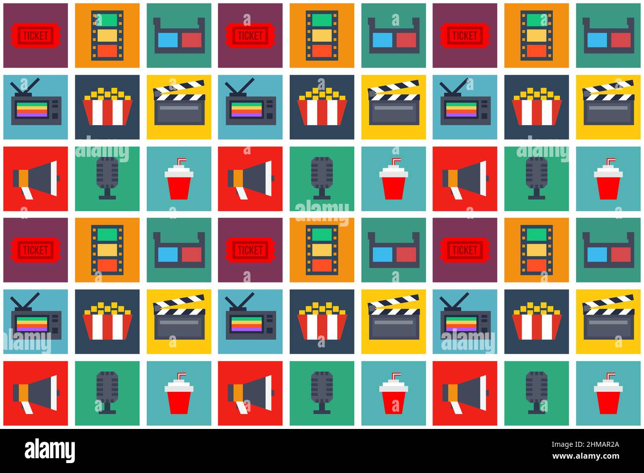 Movie Cinema seamless pattern background on white Stock Vector Image ...