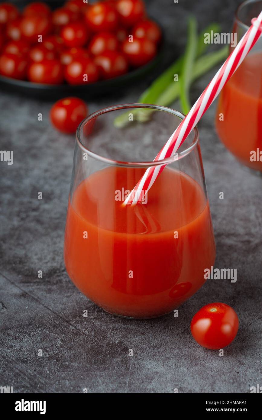 Fresh tomato juice in glass. Vegetable drink Stock Photo - Alamy