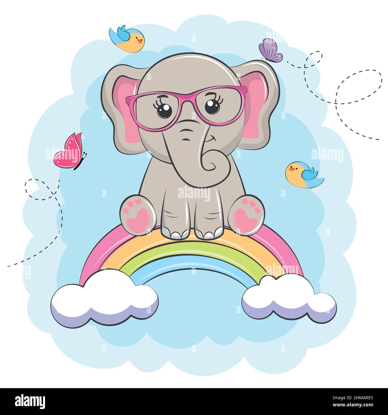Cute cartoon baby elephant, sitting on the rainbow Stock Vector Image ...