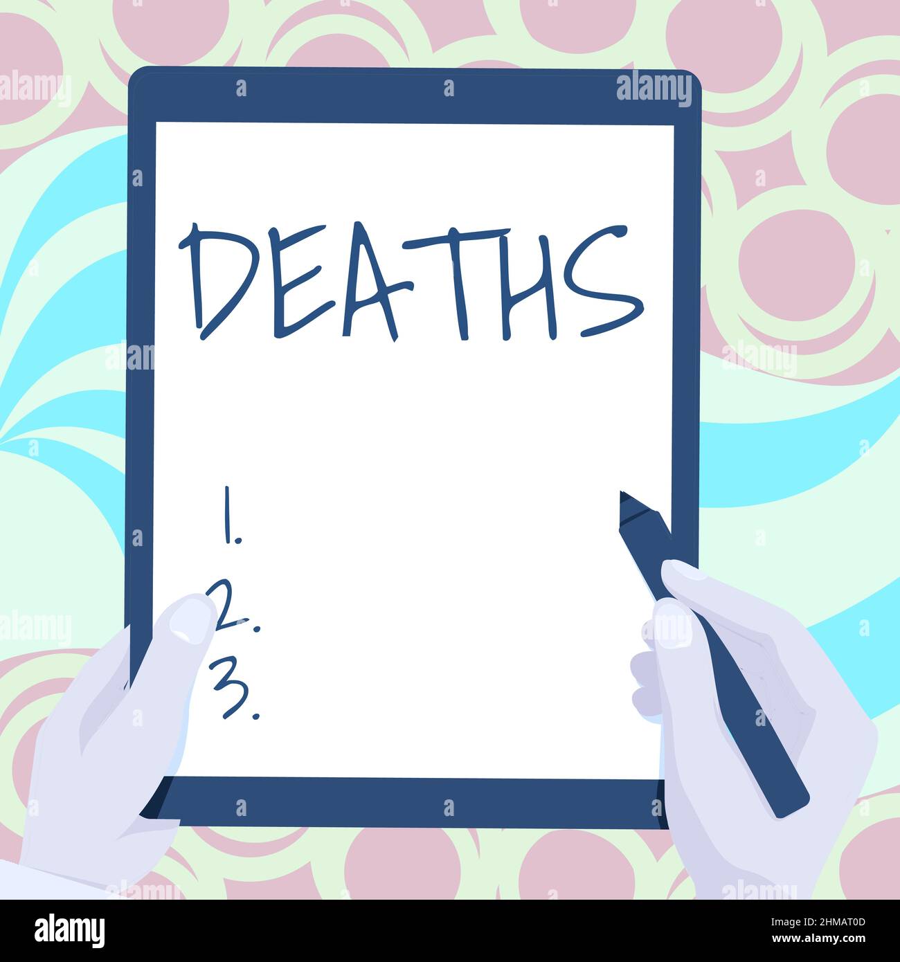 Text caption presenting Deaths. Word Written on permanent cessation of ...