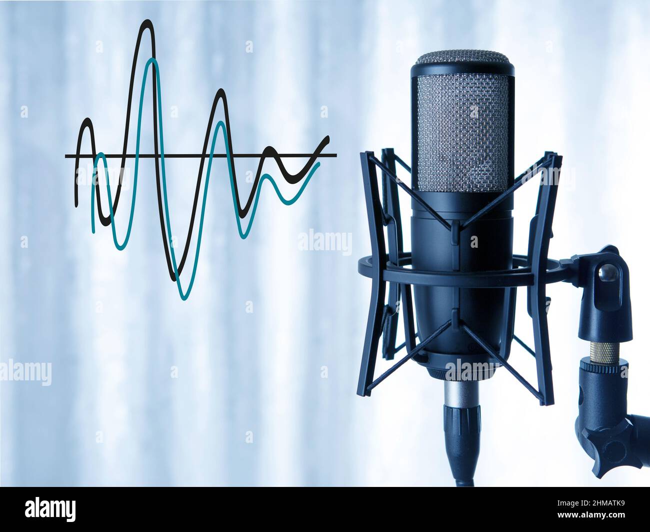 studio black condenser microphone and sound waves Stock Photo - Alamy