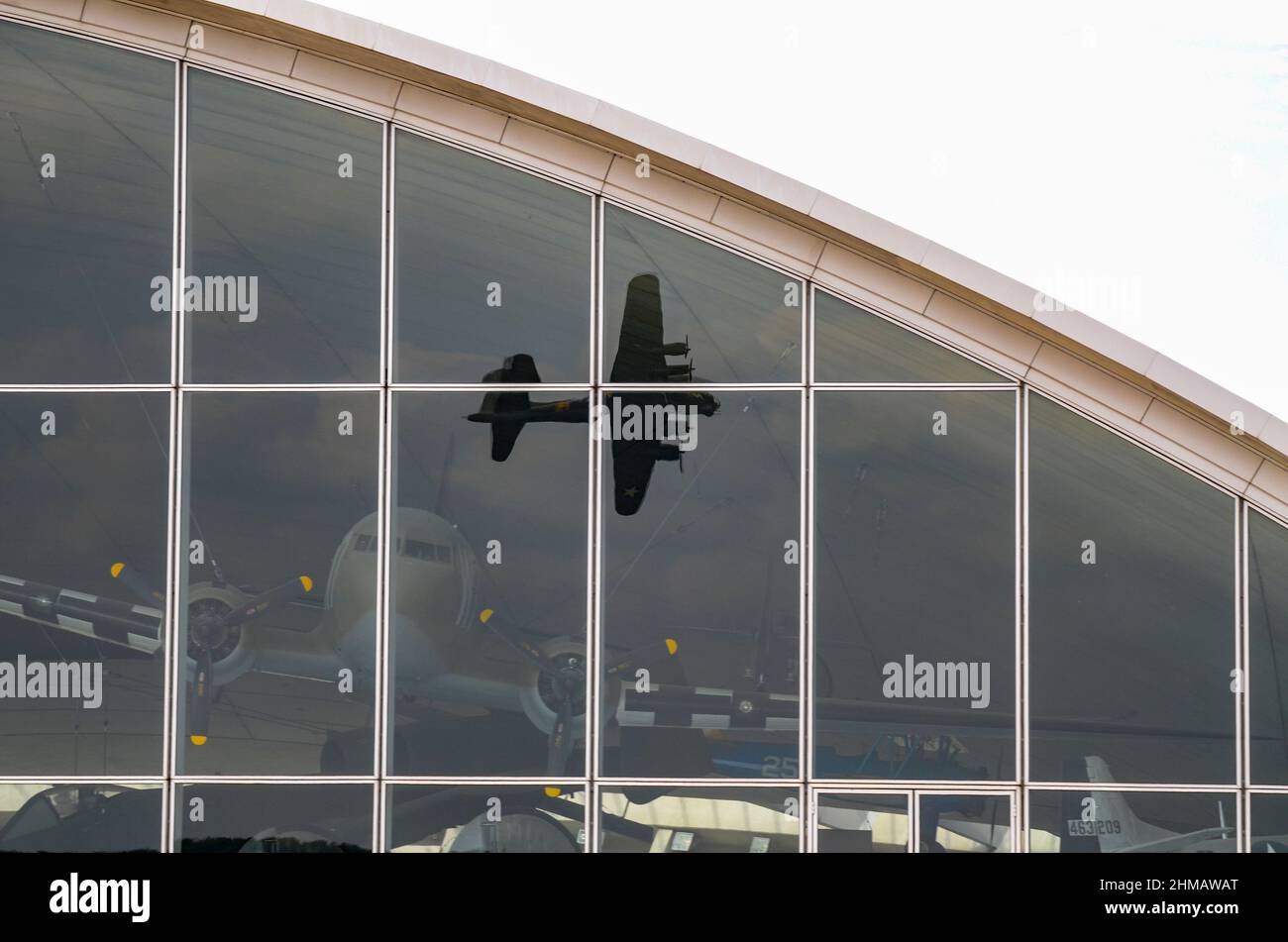 Boeing B-17 Flying Fortress Sally B bomber plane reflected in the ...