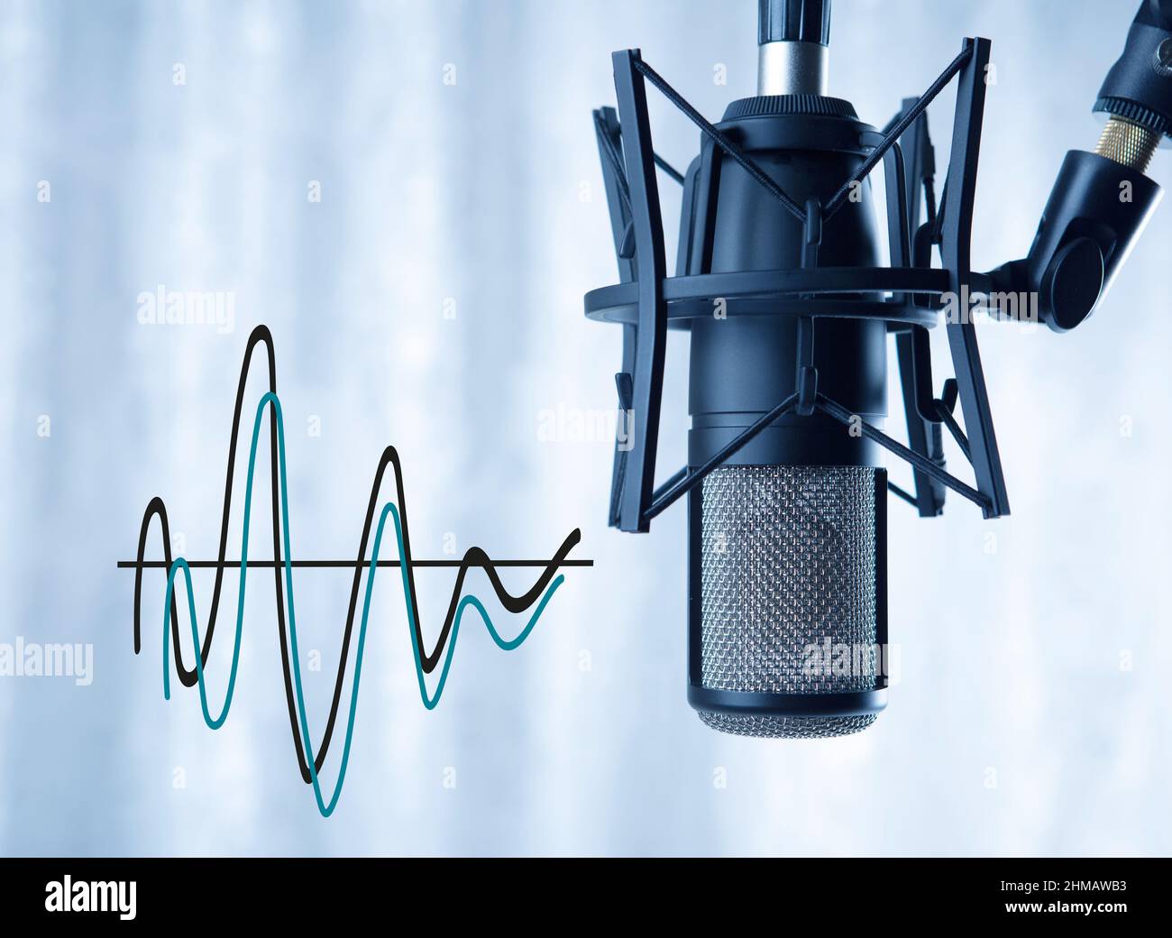 studio black condenser microphone and sound waves Stock Photo - Alamy