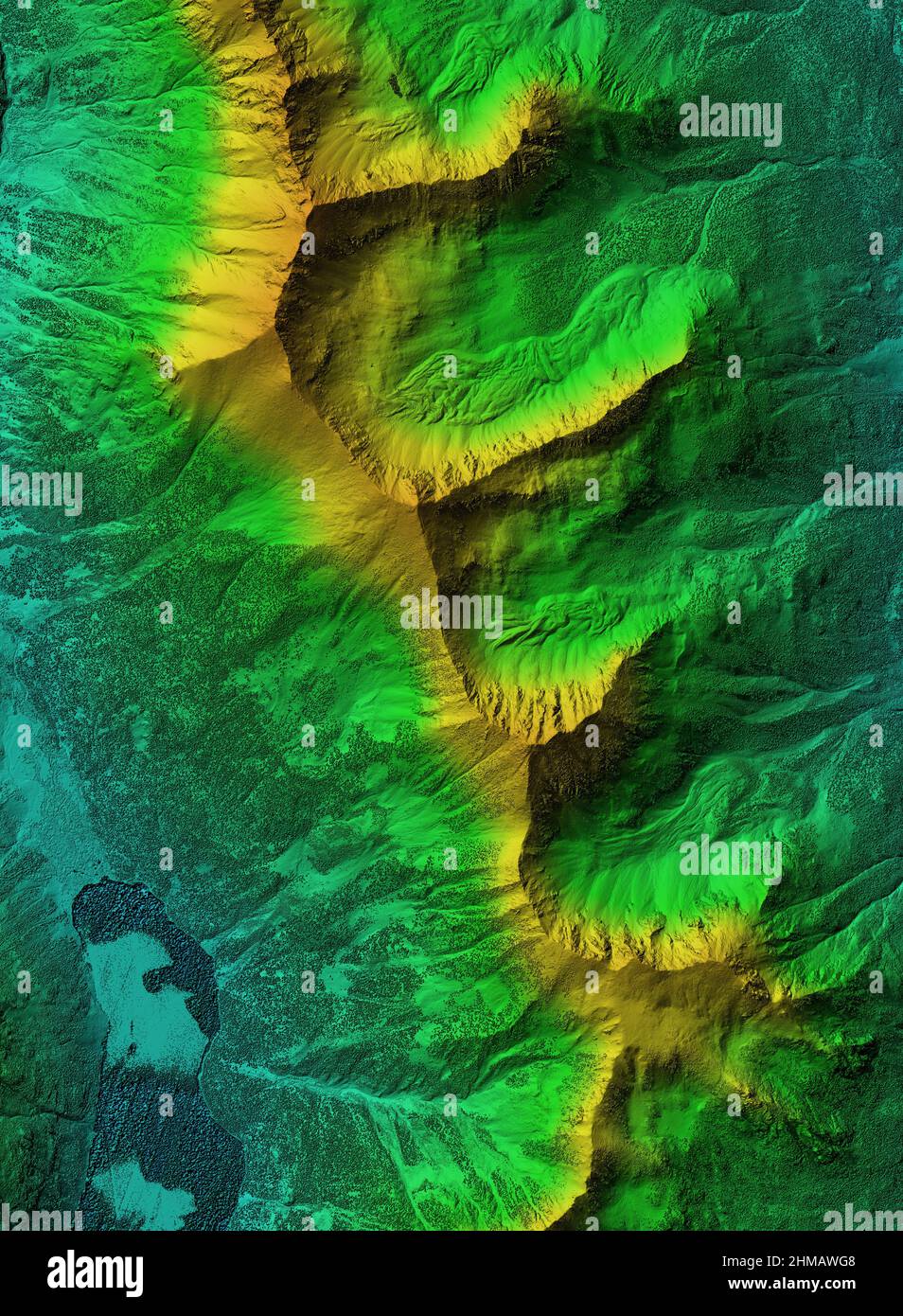 Elevation model of mountain terrain. GIS 3D product made after ...