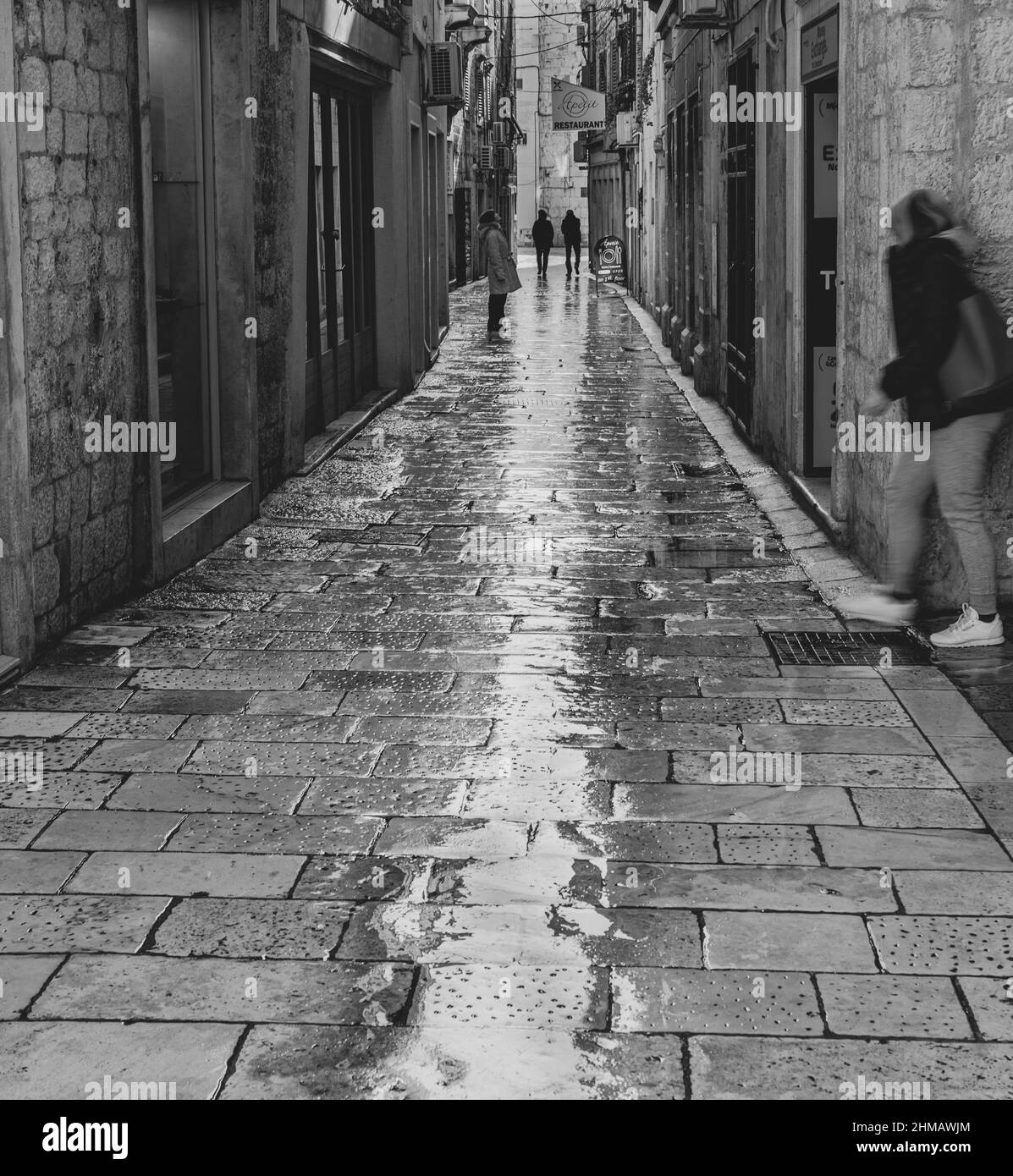 Shiny cobbled street in old town in Split Croatia Stock Photo - Alamy