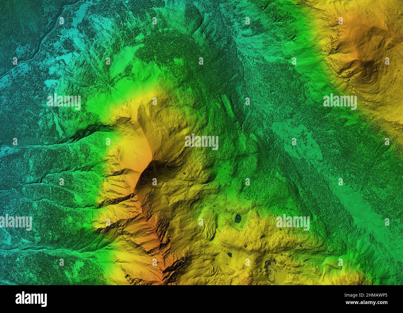 Elevation model of mountain terrain. GIS 3D product made after ...