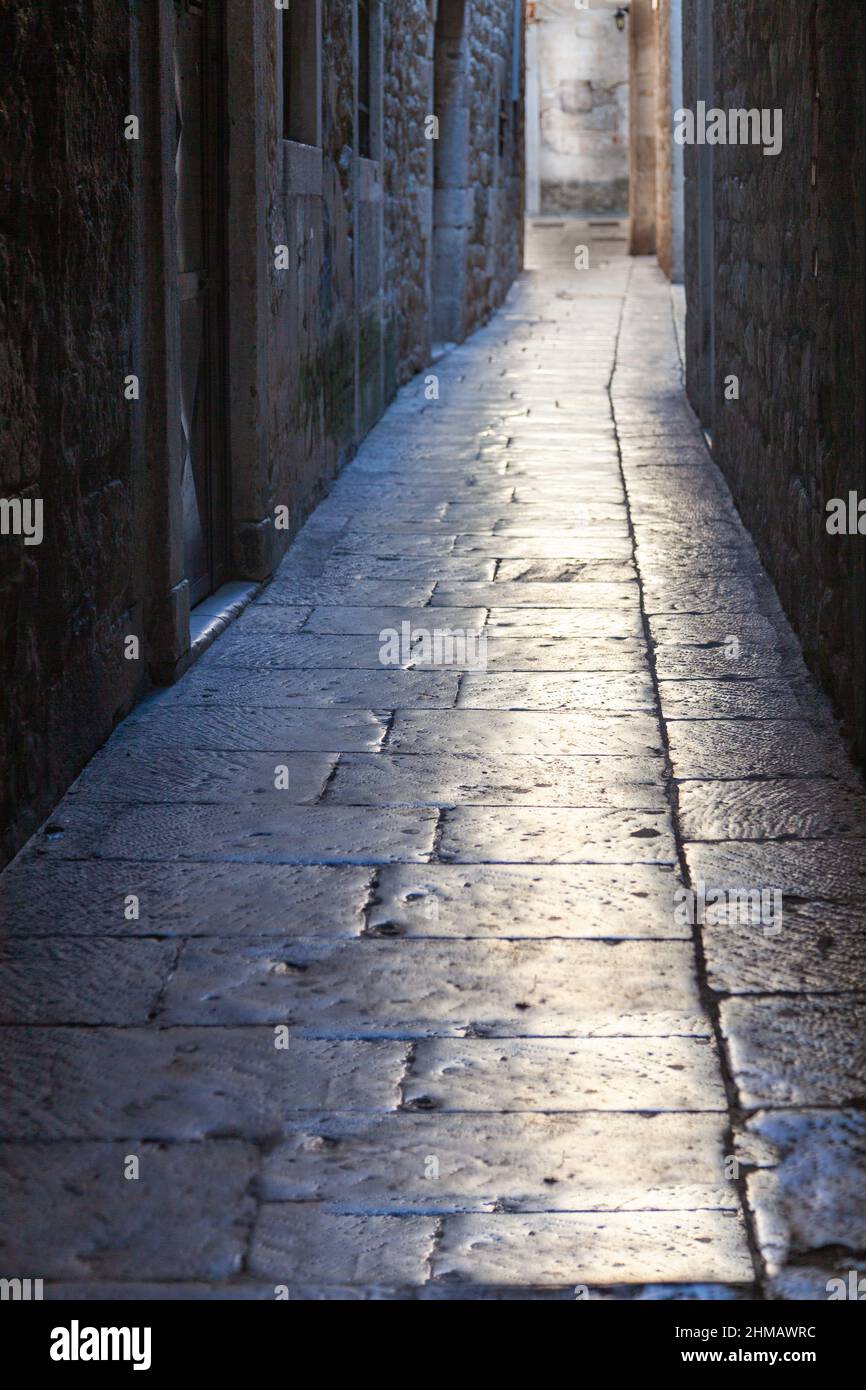 Shiny cobbled street in old town in Split Croatia Stock Photo - Alamy
