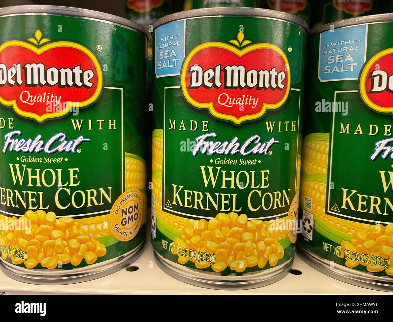 Grovetown, Ga USA - 01 01 22: Retail Grocery store shelves Delmonte ...
