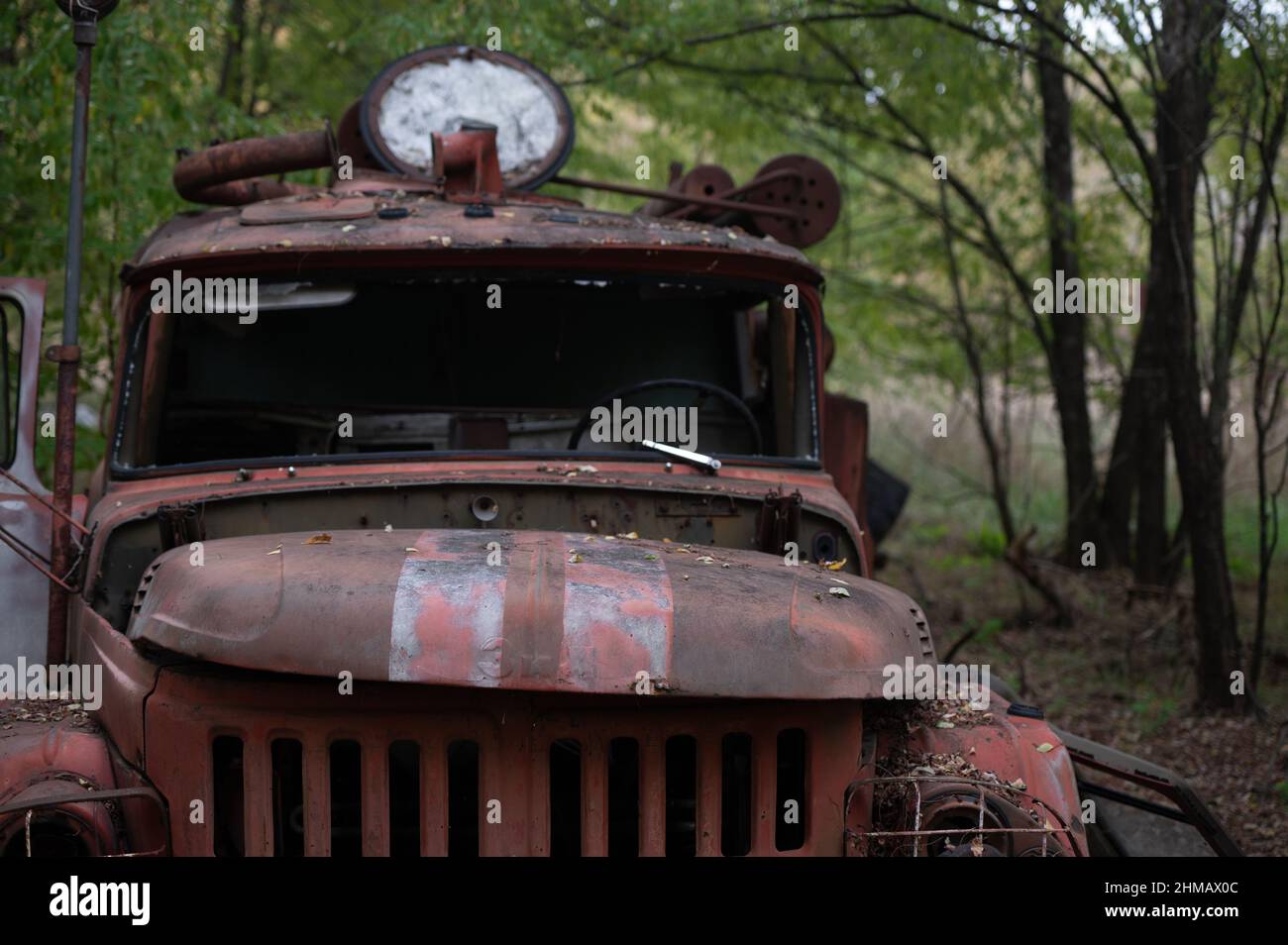 An abandoned fire truck in Pripyat, Ukraine near the Chernobyl Nuclear ...