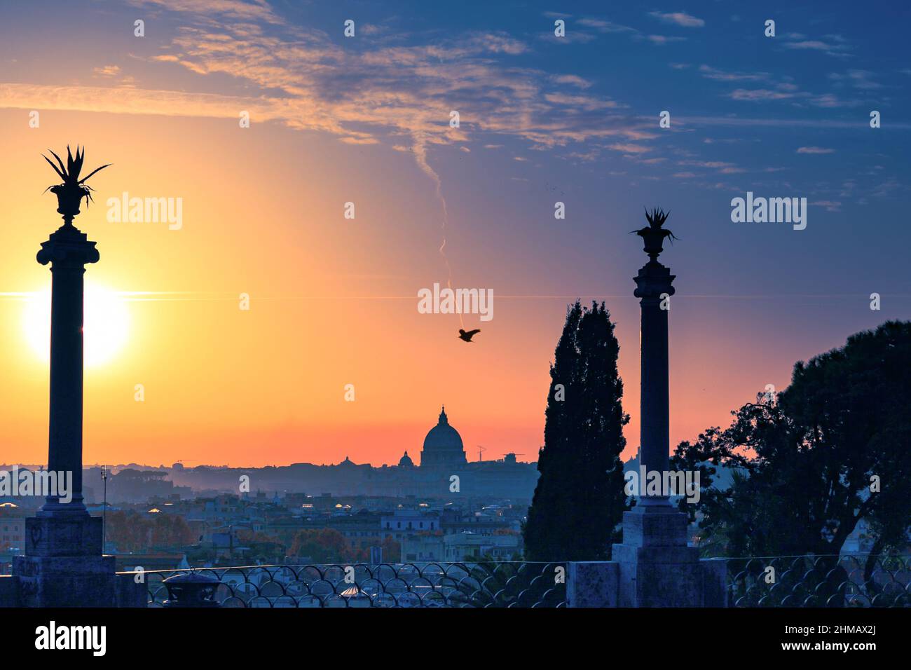 Sunset on the most famous monuments of Rome Stock Photo - Alamy