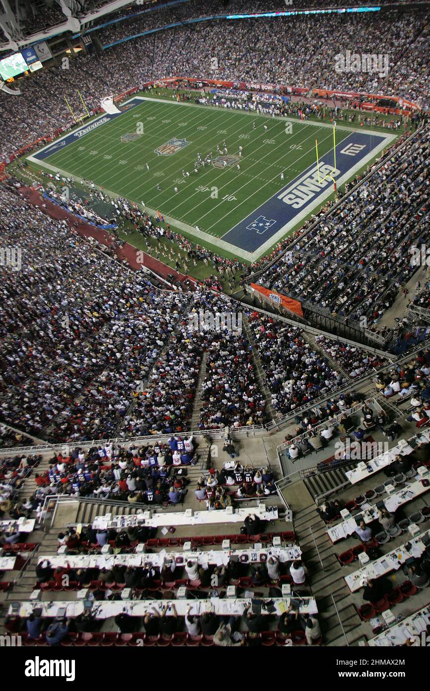 A view of the stadium from the catwalk during Super Bowl 42 in Glendale ...