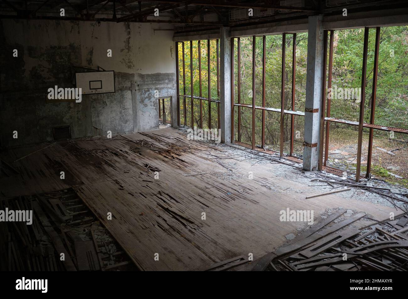 The basketball court at the Azure Swimming Pool in the abandoned town ...
