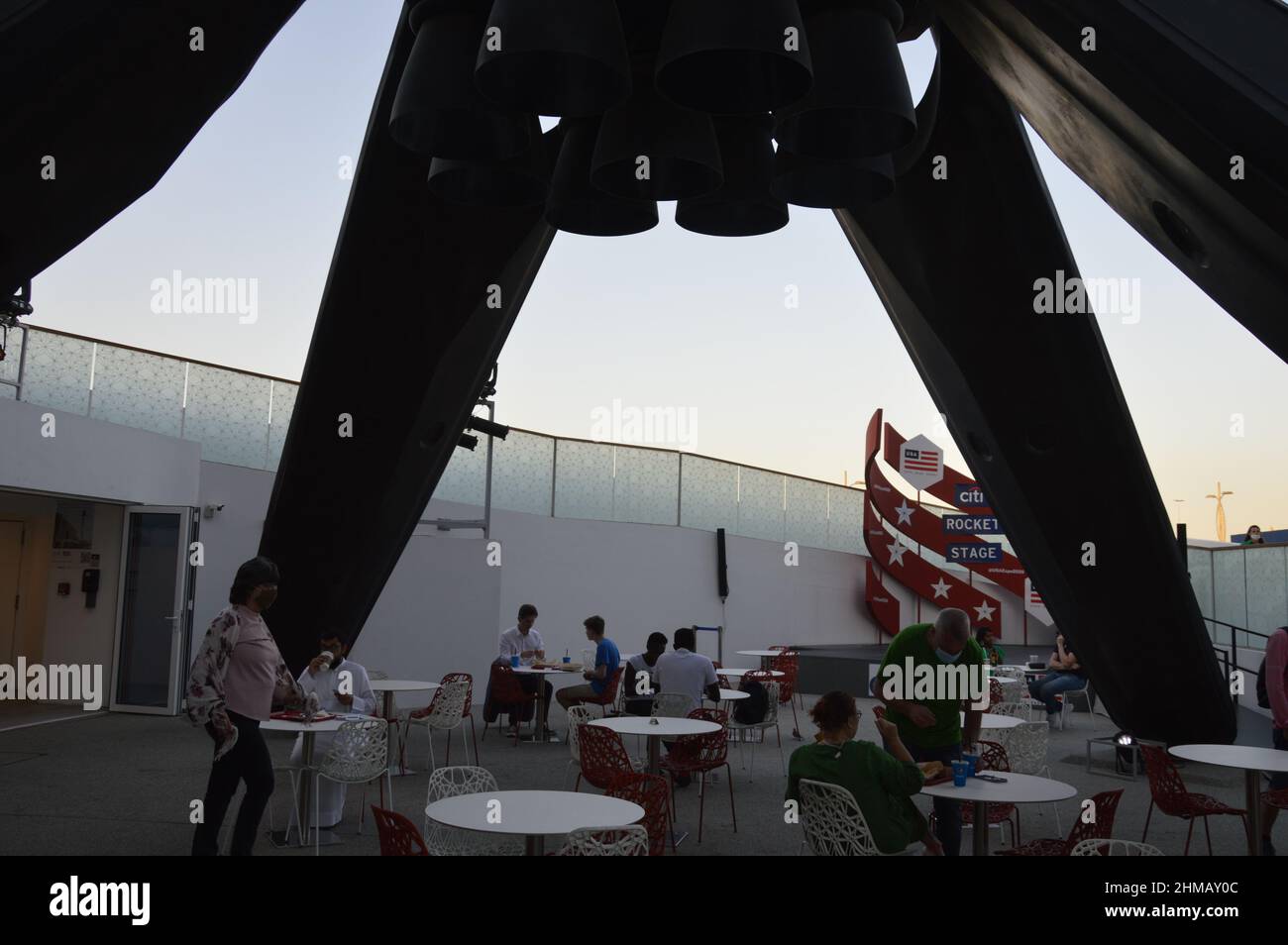 SpaceX Falcon 9 rocket replica adorns the United States pavilion at ...