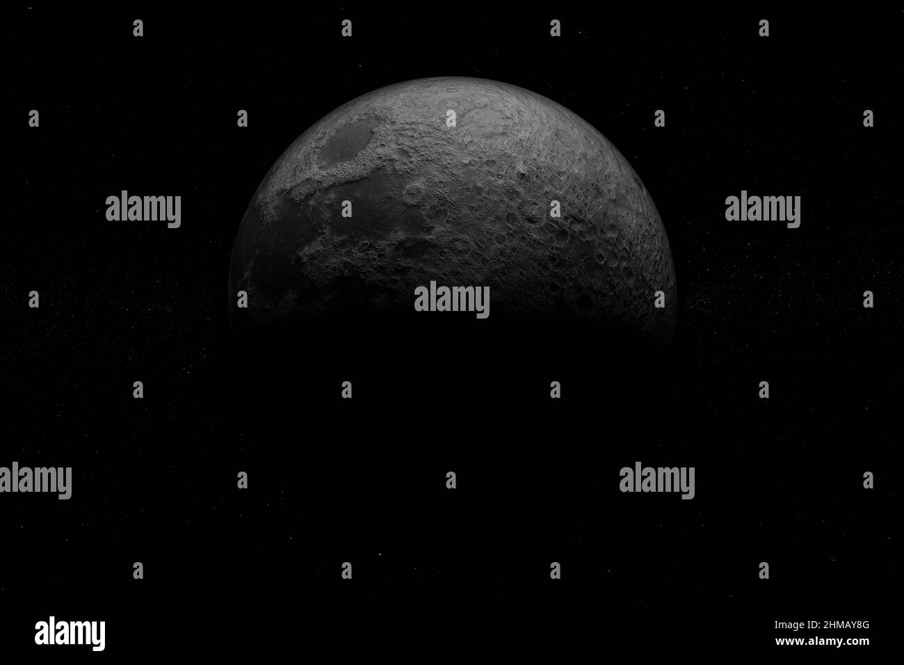 A computer graphic rendering of the Moon. 3D rendering. Elements of ...