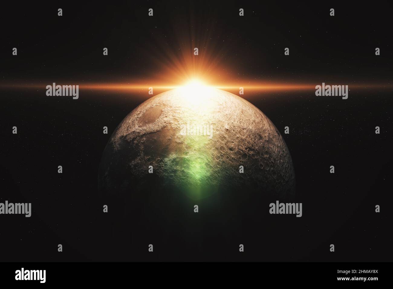 A computer graphic rendering of the Moon. 3D rendering. Elements of ...