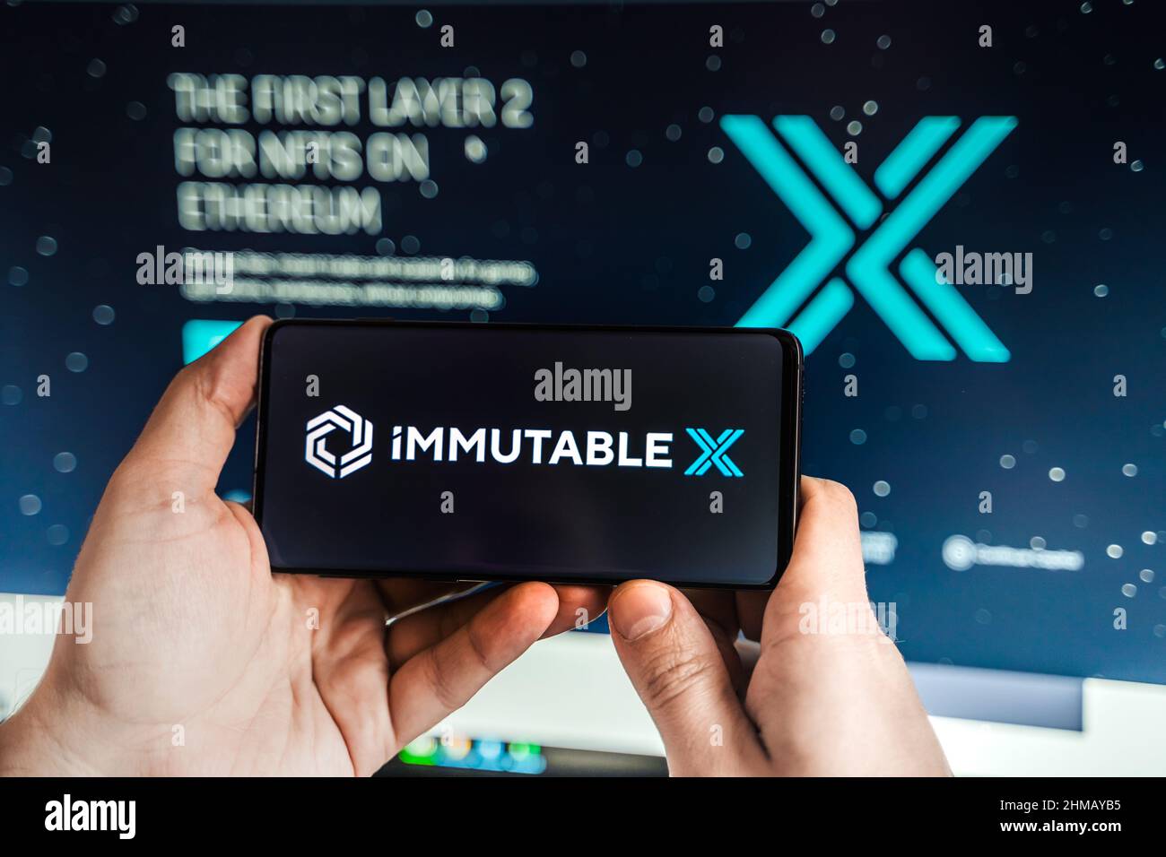 Russia Moscow 04.09.2021.Logo,screenshot of Immutable X, IMX token.Blockchain nft ethereum ...