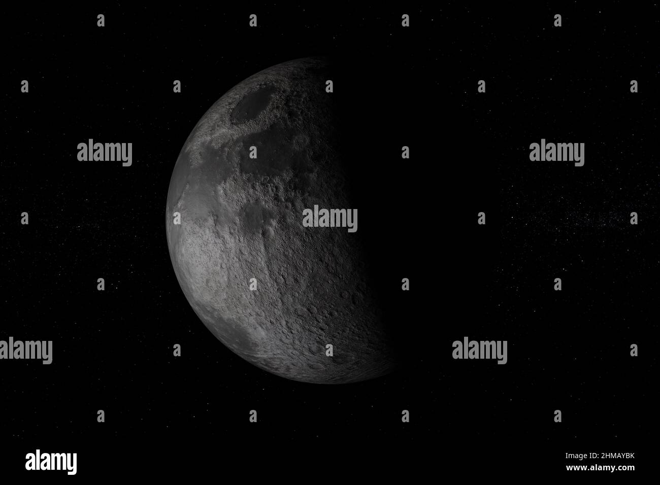 A computer graphic rendering of the Moon. 3D rendering. Elements of ...