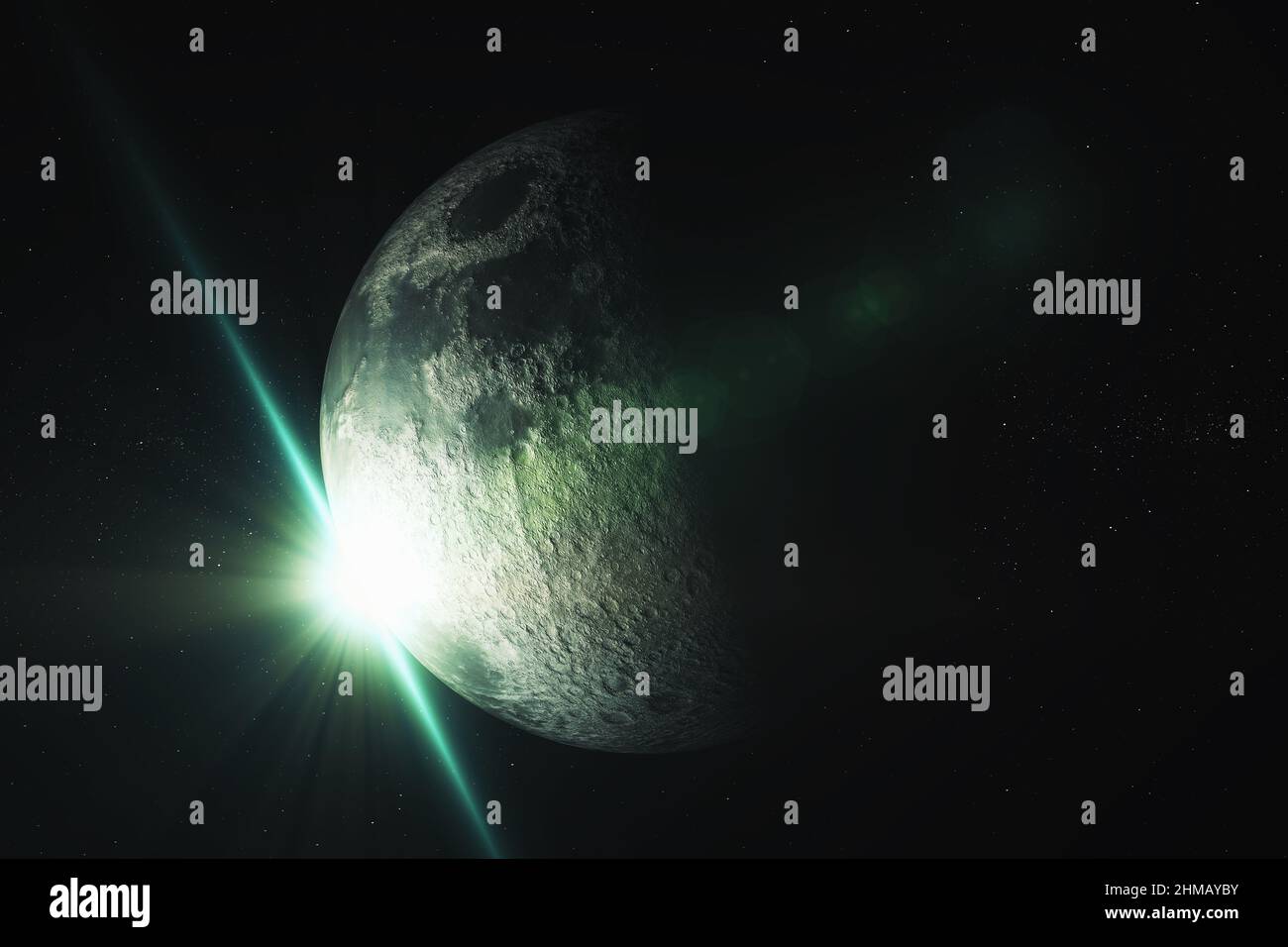 A computer graphic rendering of the Moon. 3D rendering. Elements of ...