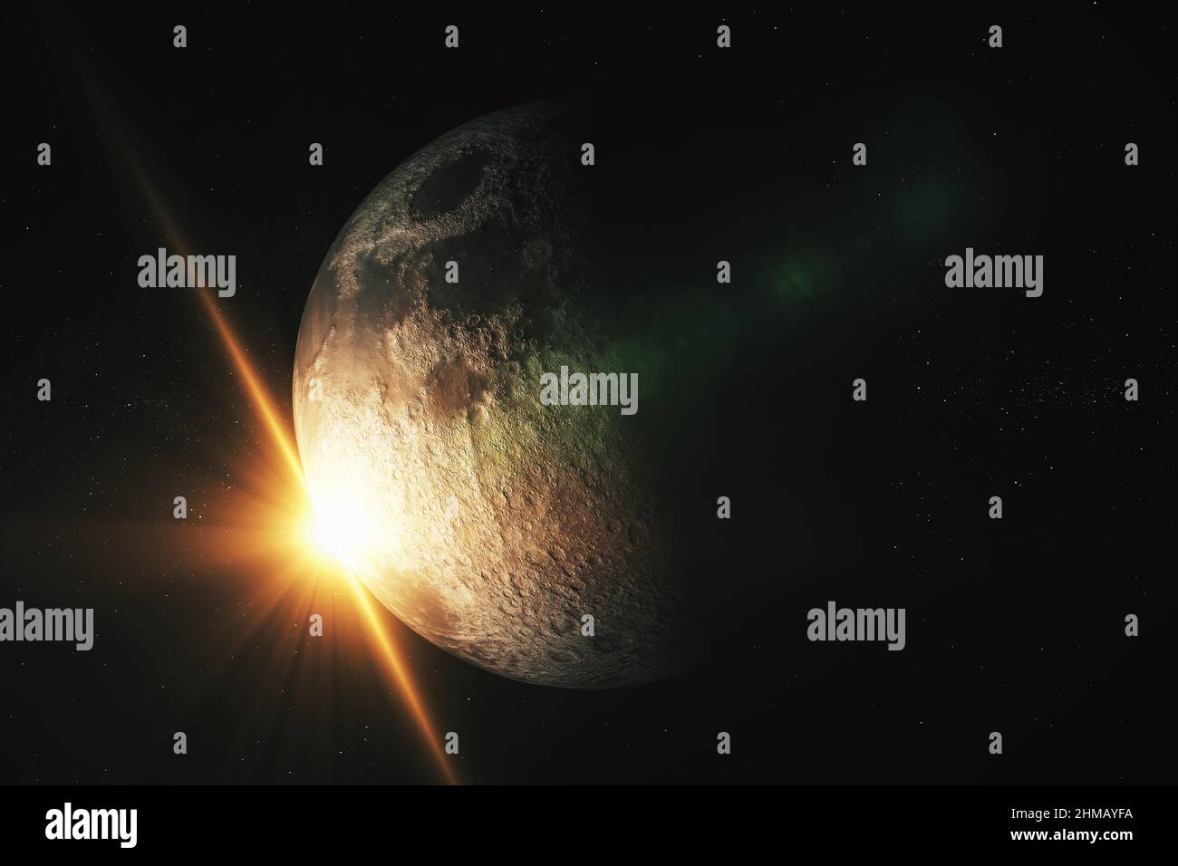 A computer graphic rendering of the Moon. 3D rendering. Elements of ...