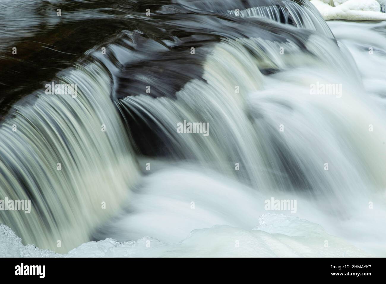 Winter photograph of Bond Falls, a step falls on the Middle Branch of ...