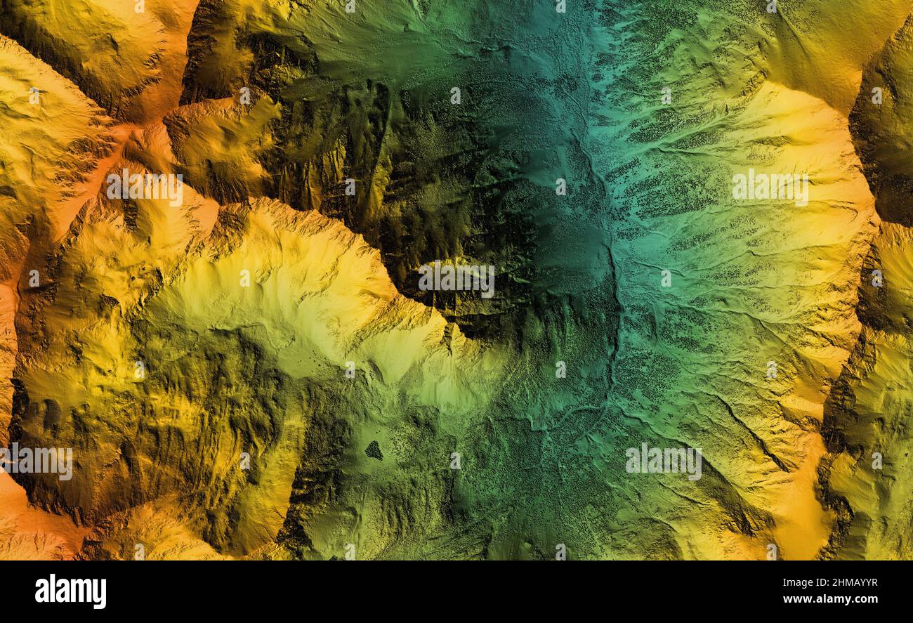 Elevation model of mountain terrain. GIS 3D product made after ...
