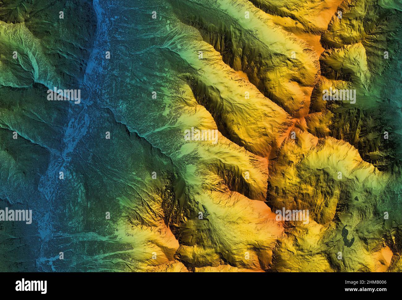 Elevation model of mountain terrain. GIS 3D product made after ...