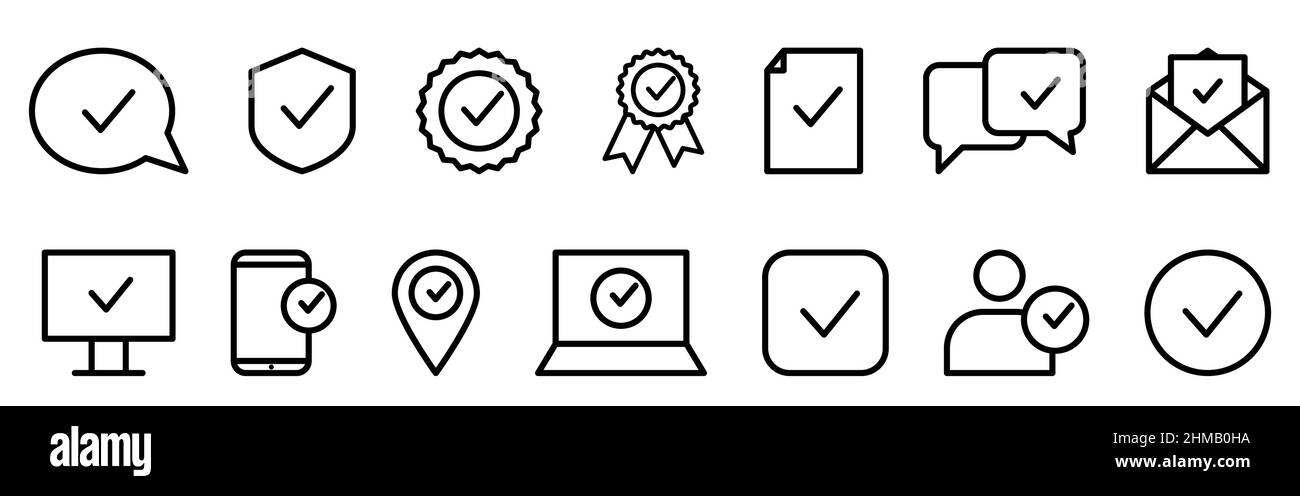 Line icons checkmark quality Cut Out Stock Images & Pictures - Alamy