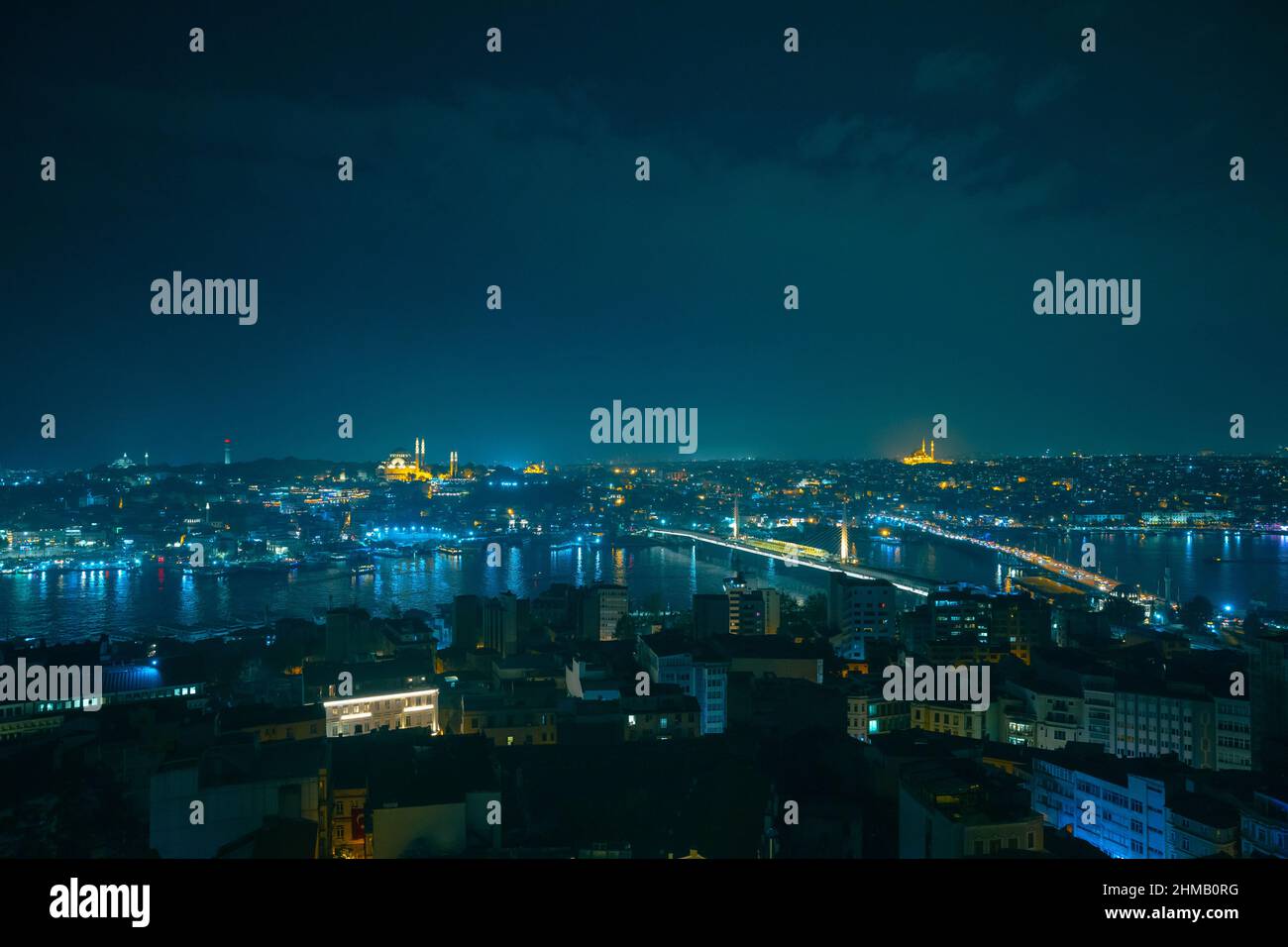Istanbul night. Cityscape of Istanbul at night from Galata Tower ...