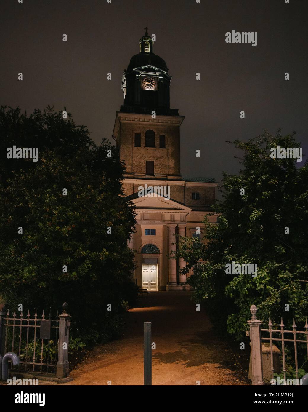 Beautiful night view of the Gothenburg Cathedral with trees in ...