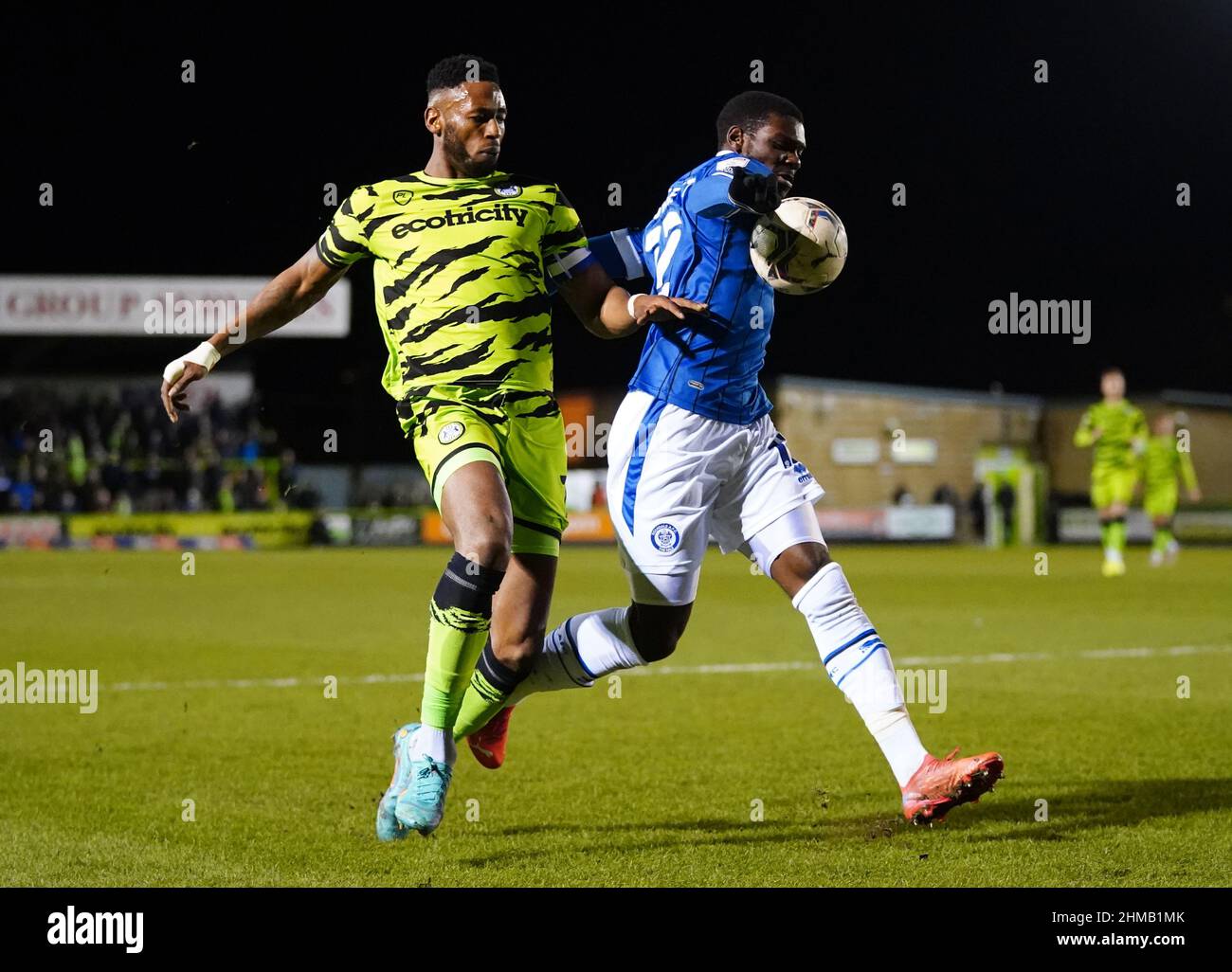 Forest Green Rovers' Jamille Matt (left) and Rochdale's Jeriel Dorsett ...