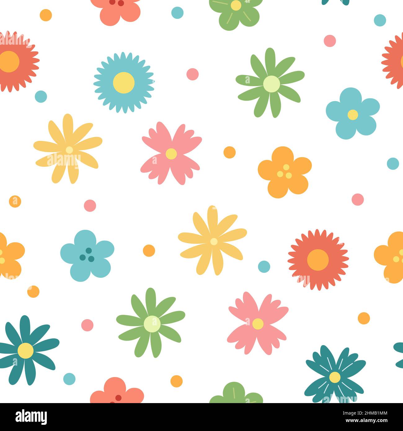 Simple spring flowers - seamless vector pattern on white. Hand drawn ...