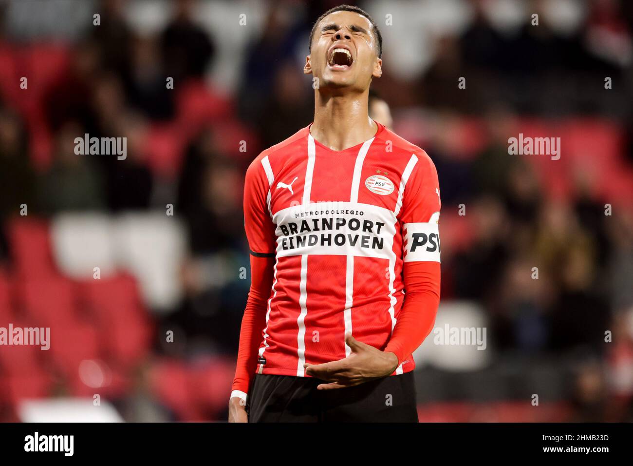 EINDHOVEN, NETHERLANDS - FEBRUARY 8: Cody Gakpo of PSV reacts during ...